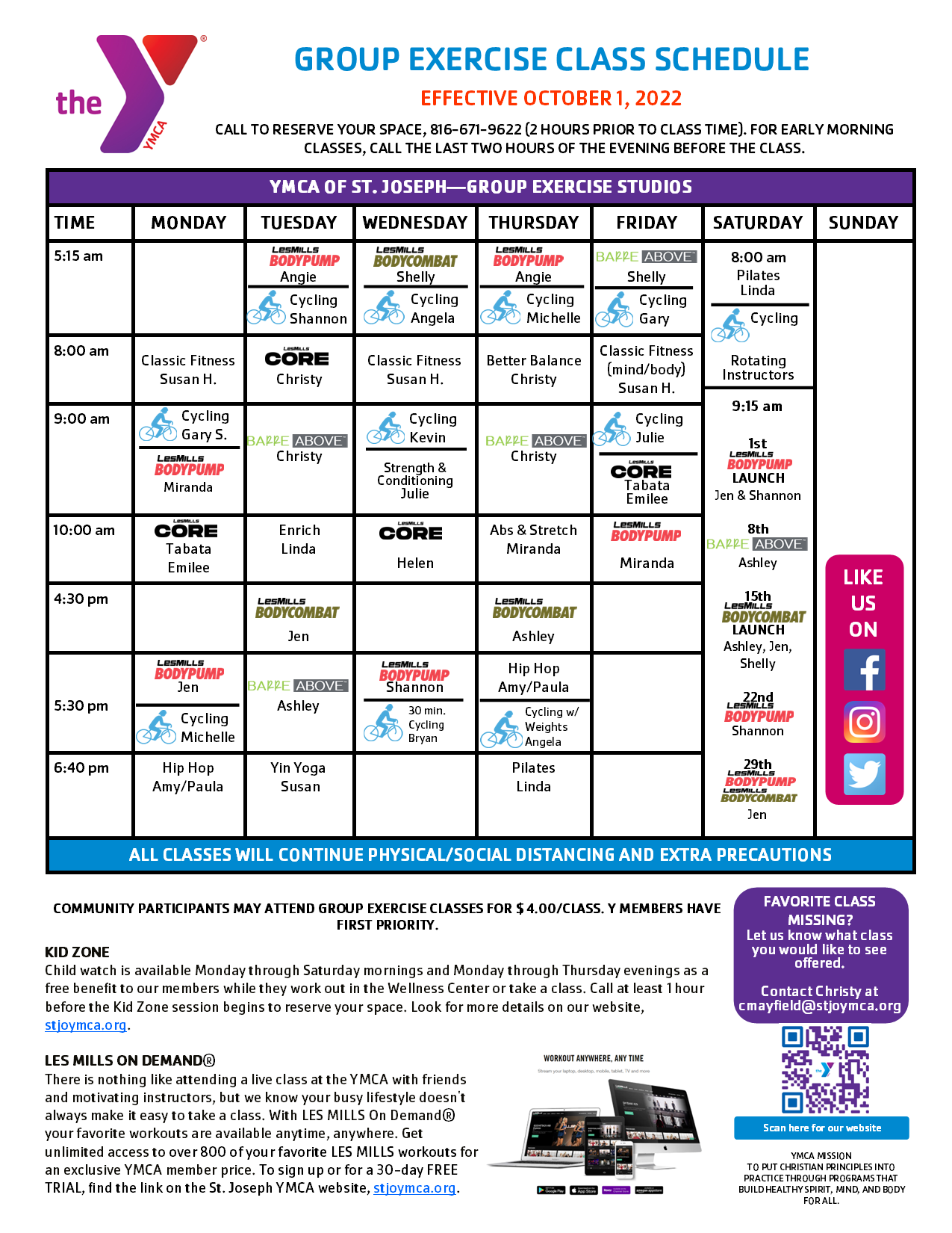 Group Exercise Class Schedule | St. Joseph YMCA